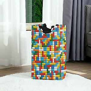 Large Laundry Basket Building Blocks Collapsible Clothes Hamper, Waterproof Nursery Storage Bin with Handle Clothing Baskets for Bedroom Bathroom