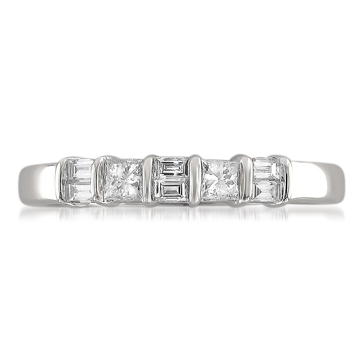 Beyond Brilliance 3/8 Carat Diamond, Channel-Set 14K White Gold Baguette & Princess Cut Diamond Bridal Wedding Band Ring (I-J, I1-I2) Size-5.5