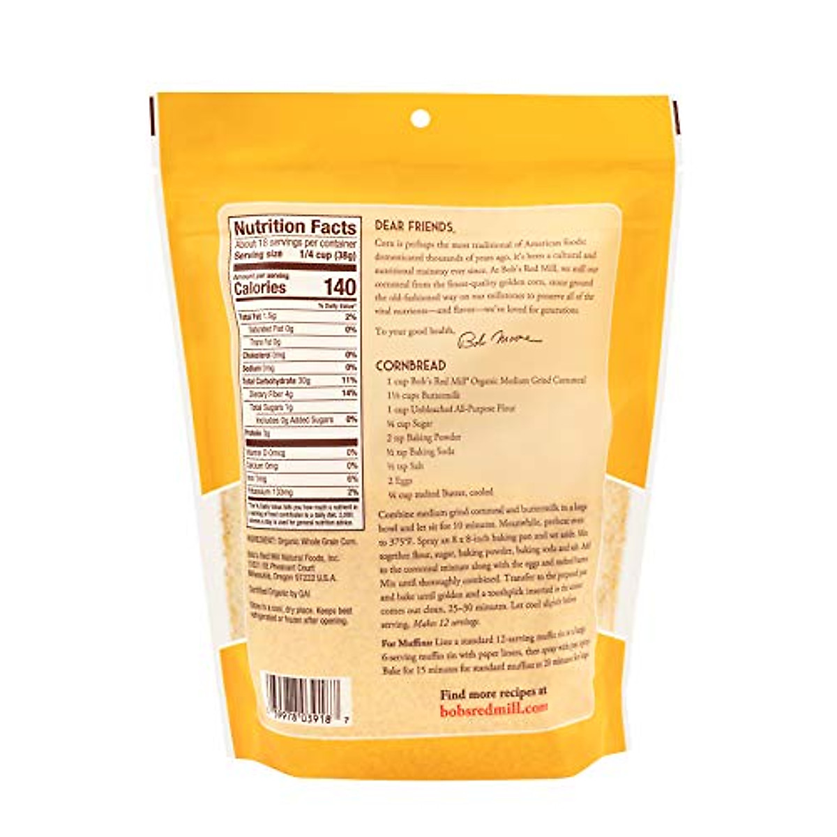 Bob's Red Mill Organic Medium Grind Cornmeal, 24-ounce (Pack of 4)