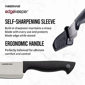 Farberware Edgekeeper 6-Inch Chef Knife with Self-Sharpening Blade Cover, High Carbon-Stainless Steel Kitchen Knife with Ergonomic Handle, Razor-Sharp Knife, Black