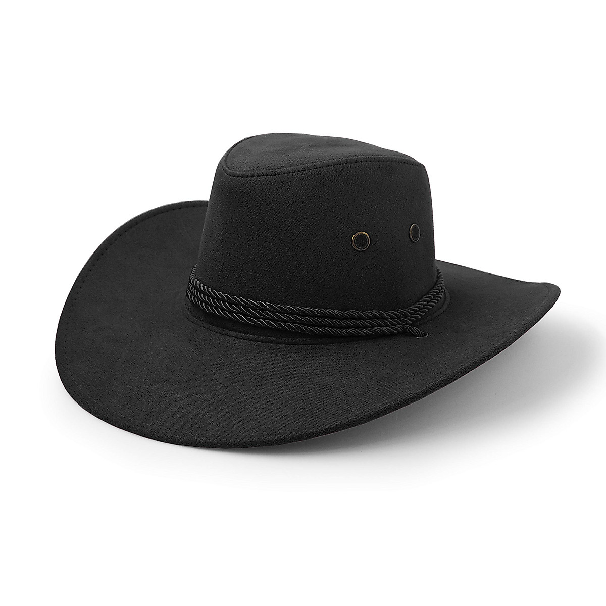 Cowboy Hat, Sun Hat Faux Felt Leather Suede Travel Cap Western Hat Outdoor Sun Protect Black