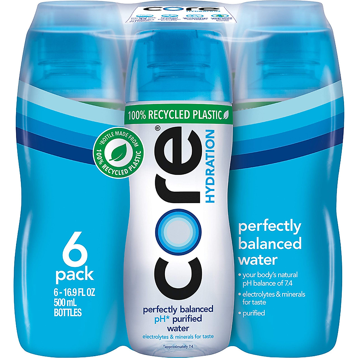 Core Hydration Perfectly Balanced Water, .5 L bottles, 24 Count (4 Packs of 6), USA Gymnastics Official Hydration Partner