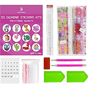 sinceroduct 75Pcs Diamond Stickers, Diamond Art for Kids Arts and Crafts, Creative Diamond Mosaic Sticker Craft by Numbers Kits for Kids and Adult Beginners, Butterflies and Flowers
