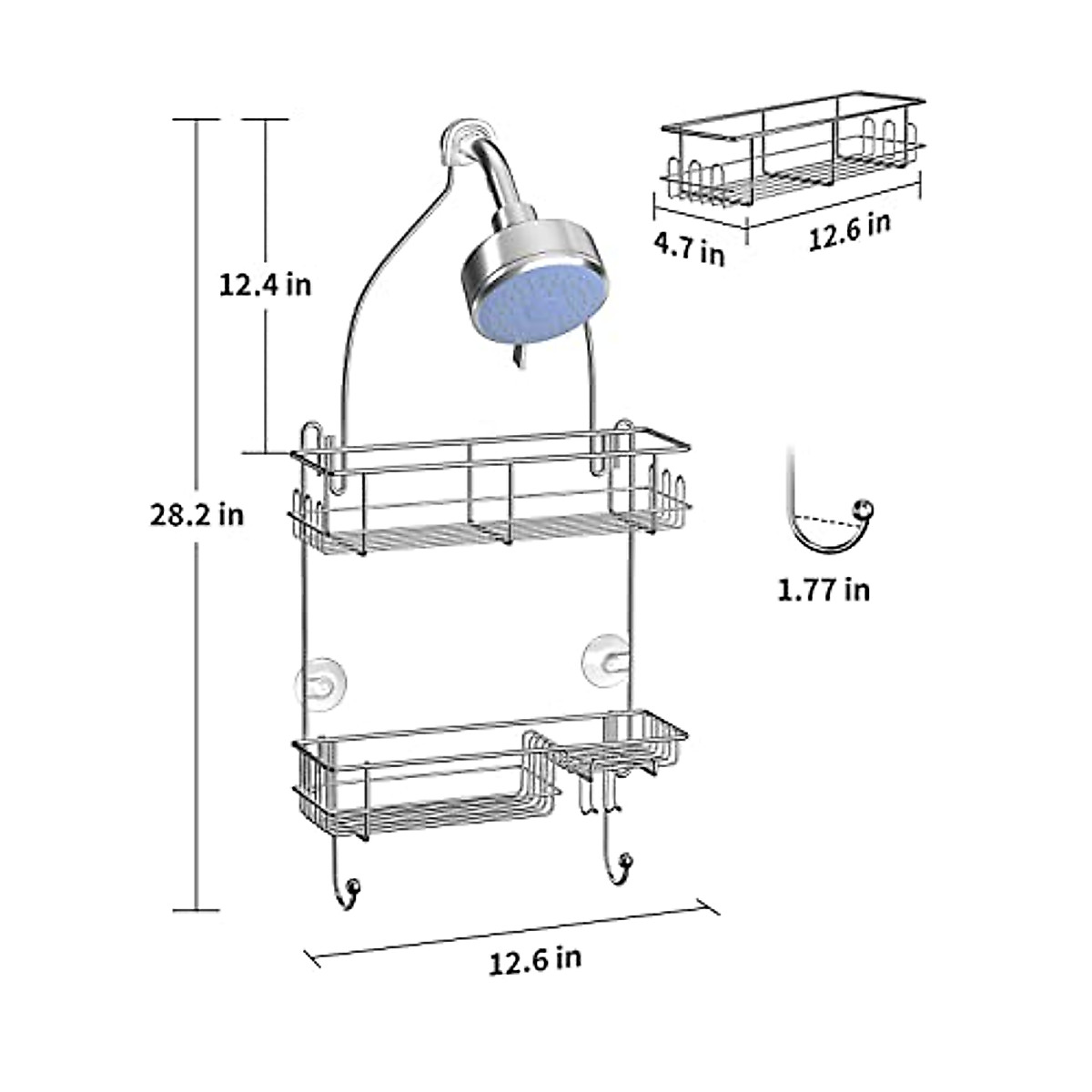 SHAPON Shower Caddy Hanging Over Shower Head Organizer, SUS202 Stainless Steel Rustproof Shower Shelf Organizer, Storage Rack for Bathroom and Shower Room, Silver