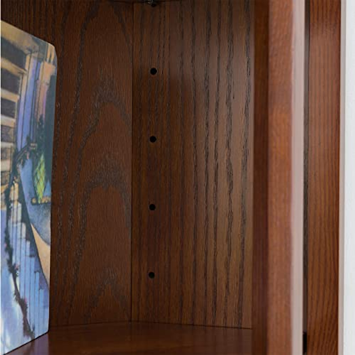 Leick Home 82263 Mantel Height 3 Shelf Corner Bookcase with Drawer Storage, Mission Oak, Brownbronze