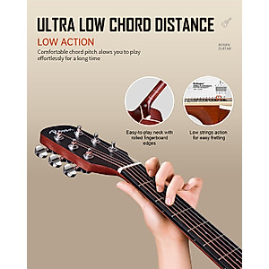 Rosen Solid Top Dreadnought Acoustic Guitar 41 Inches Spruce Guitar Beginner Bundle with Book, Padded Bag, Strings, Picks, Hexwrench, Strap, Polishing Cloth, Sunburst