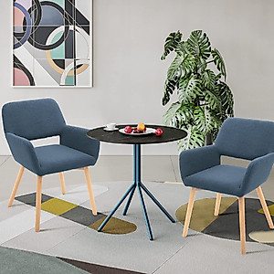 CangLong Upholstered Cushion Leisure Modern Living Dining Room Accent Arm Chairs Club Guest with Solid Wood Legs, Set of 2, Fleece Blue