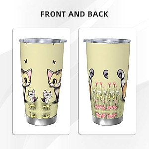 WXZYFP Car cup (single silver rim), can use a straw or drink directly, easy to use.Cat and Butterfly