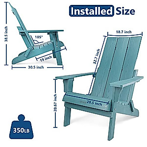 Cecarol Folding Adirondack Chair Wood Texture, Folding Chair Weather Resistant, Outdoor Patio Chair for Outside, Garden, Beach, Fire Pit Chair, Blue-AC02SF