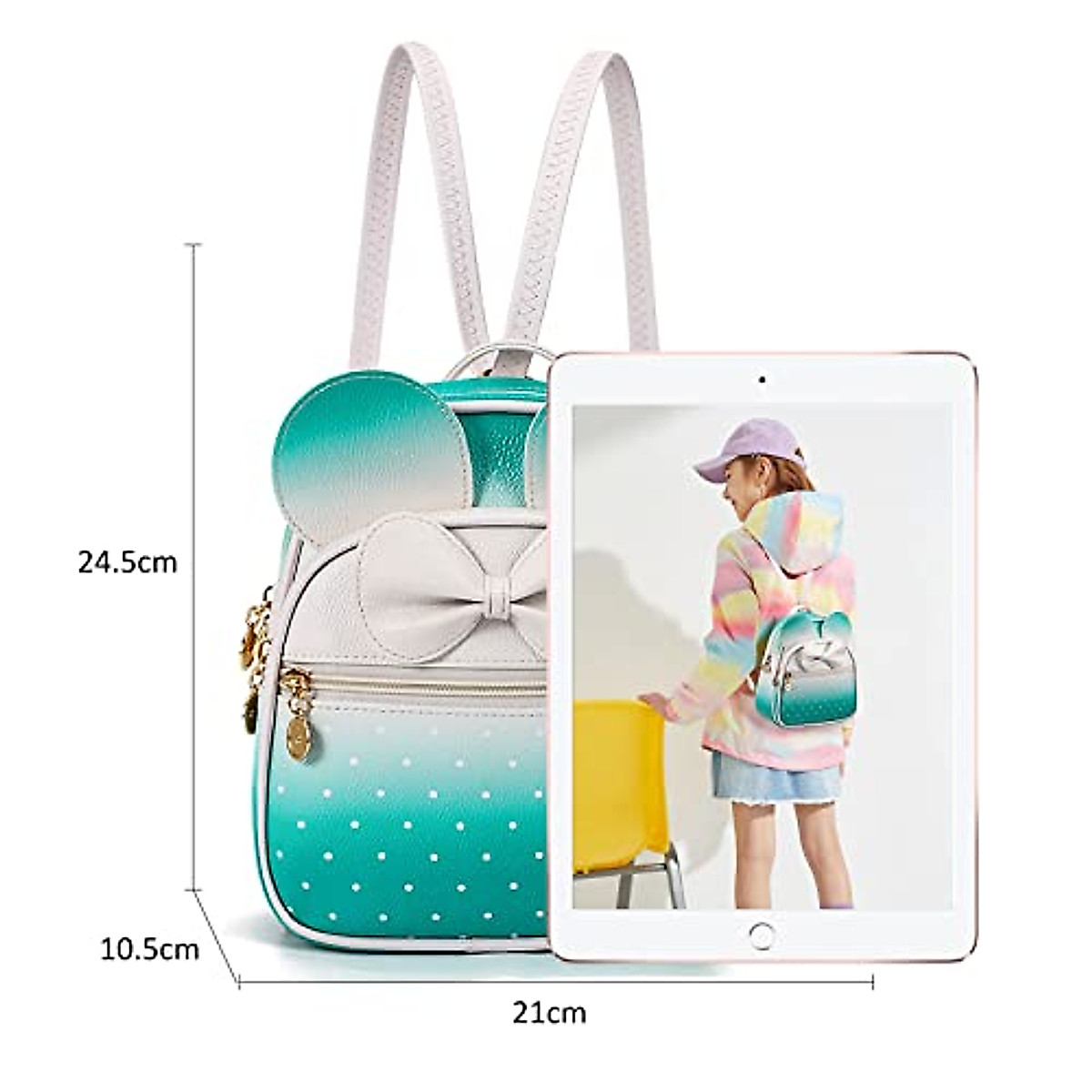KL928 Girls Mini Backpack Bowknot Polka Dot Cute Small Daypacks Convertible Shoulder Bag Purse for Women
