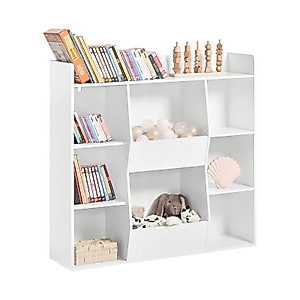 Haotian Kid's Bookshelf Children Bookcase with Toy Storage Organizer, Toddler Book Rack for Playroom, Book Holder for Nursery Classroom, White, KMB55-W