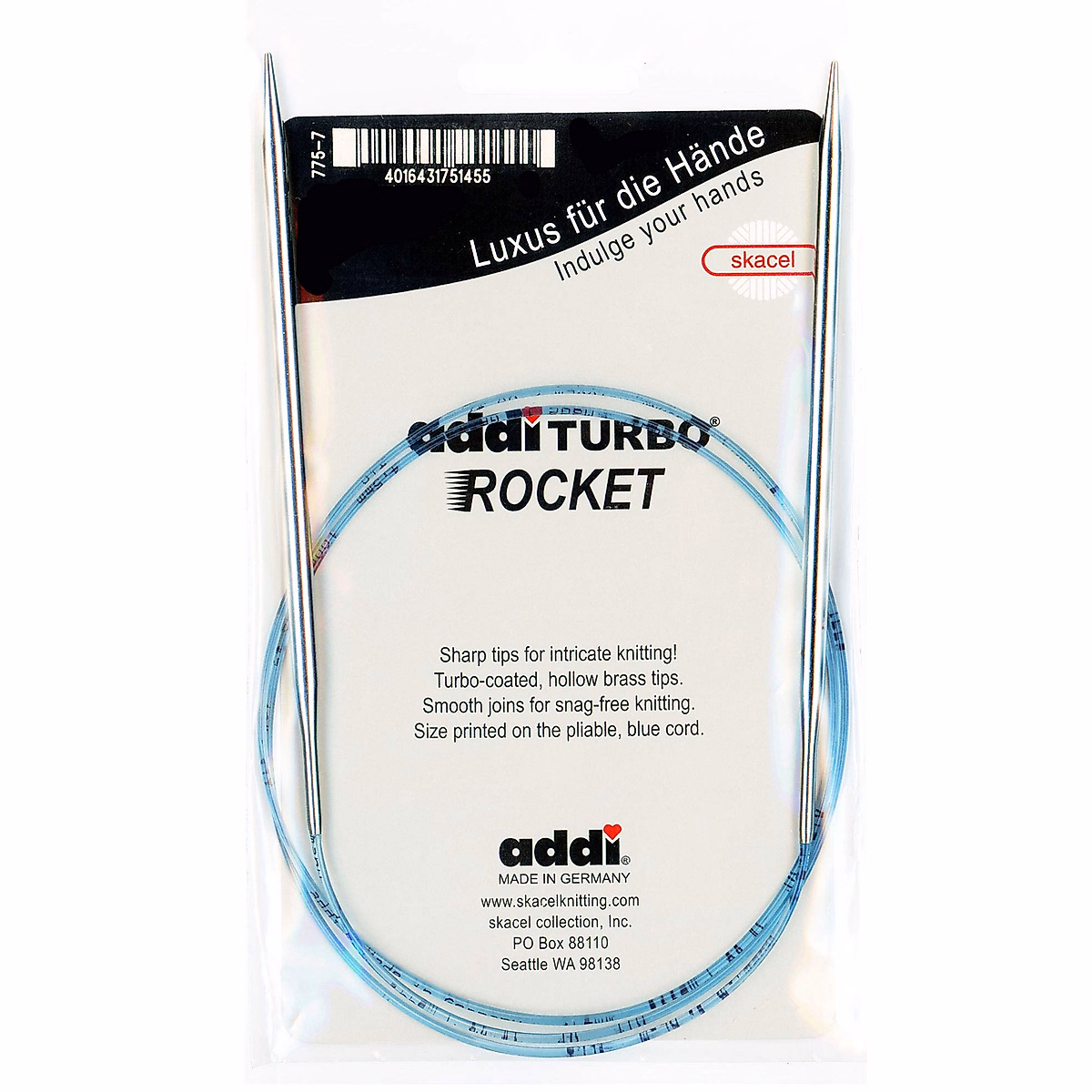 addi Circular Turbo Rocket Lace Skacel Blue Cord 40 inch (100cm) Size US 2 (3.0mm)