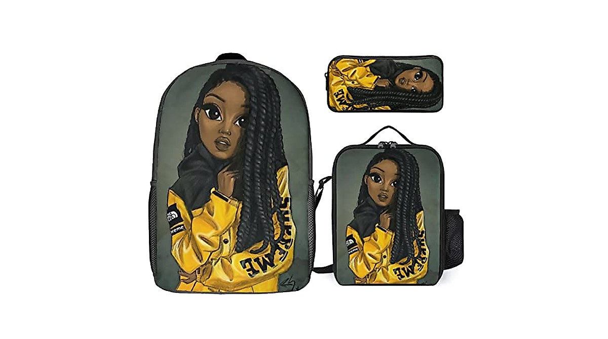 FDASLJ 3-in-1 Black Girl Backpack with Lunch Bag