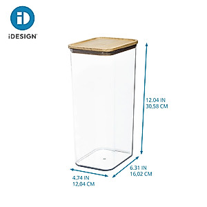 iDesign Recycled Plastic Canister with Lid, The Rosanna Pansino Collection – 18.2 Cups, 6.5” L x 4.8” W x 12” H, Clear Bin with Natural Wood Lid
