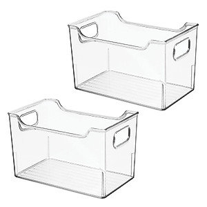 mDesign Deep Plastic Storage Organizer Storage Bin, Game and Comic Organization for Cabinet, Playroom, or Closet - Holds Video Games, Tablets, DVDs, or Controllers, Ligne Collection - 2 Pack - Clear