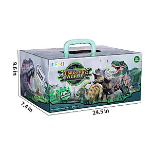 TEMI Dinosaur Toys for Kids 3-5, Realistic Jurassic Dinosaurs Figures with Play Mat & Trees to Create a Dino World Includes T-rex, Triceratops, Velociraptor, Gift for Toddler Boys & Girls 3 4 5 6 7