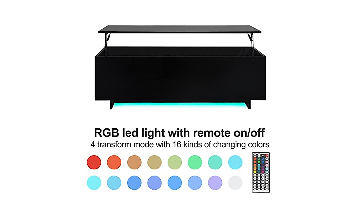 High Gloss Lift Top Table with LED Lights - Modern Storage & Design