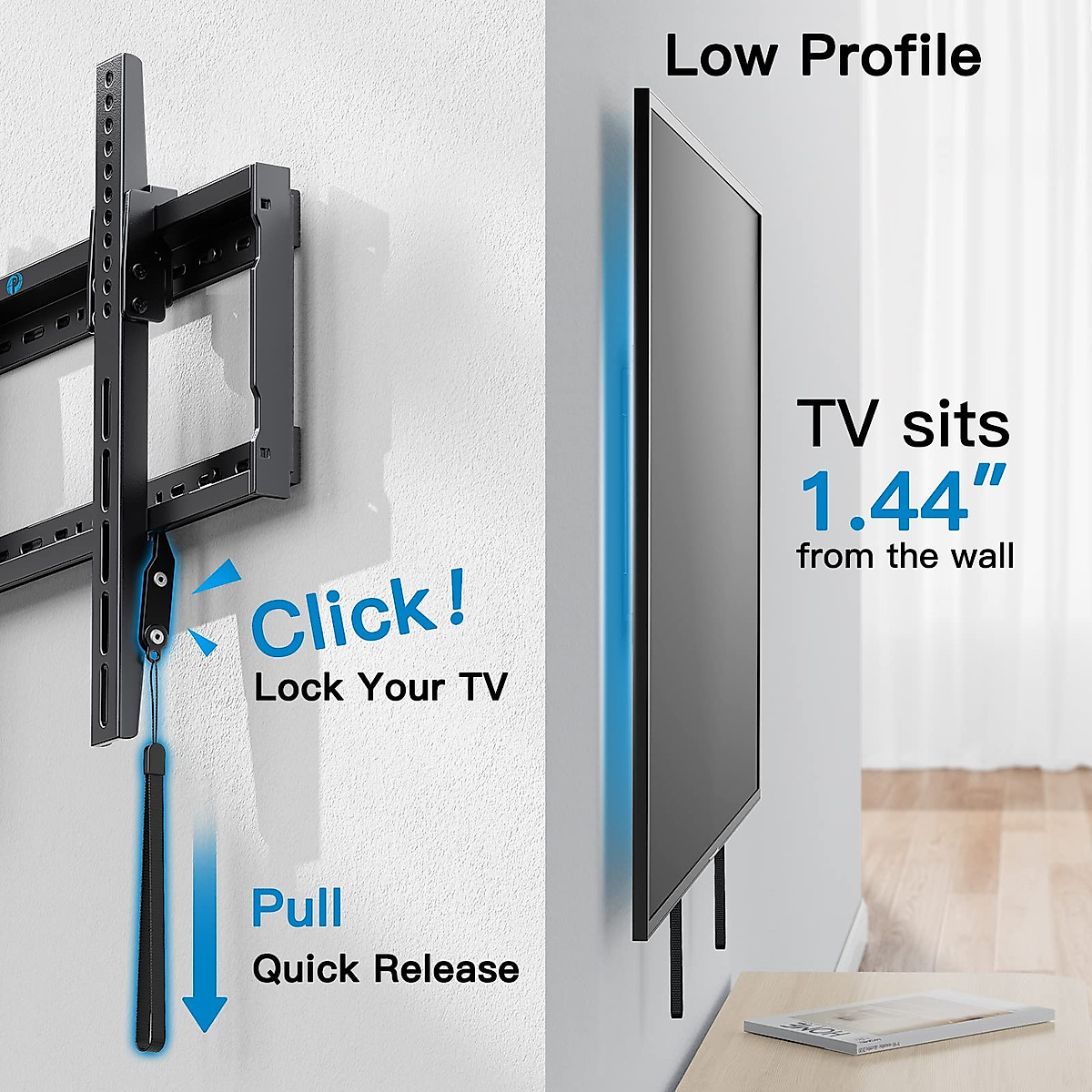 Tilt TV Wall Mount Bracket Low Profile for Most 37-75 Inch LED LCD OLED Plasma Flat Curved Screen TVs, Large Tilting Mount Fits 16-24 Inch Wood Studs Max VESA 600x400mm Holds up to 132lbs by Pipishell