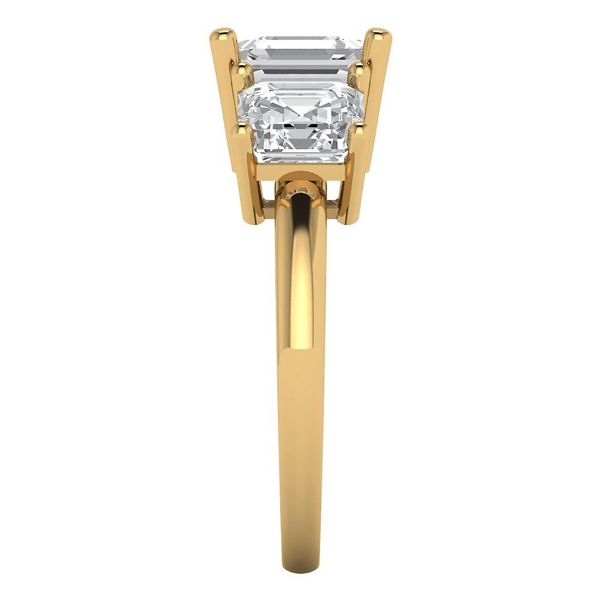 Clara Pucci 3.19 Carat Square Emerald cut 3 stone Solitaire White Sapphire Designer Wedding Bridal art deco Anniversary Ring 14k Yellow Gold 9.5