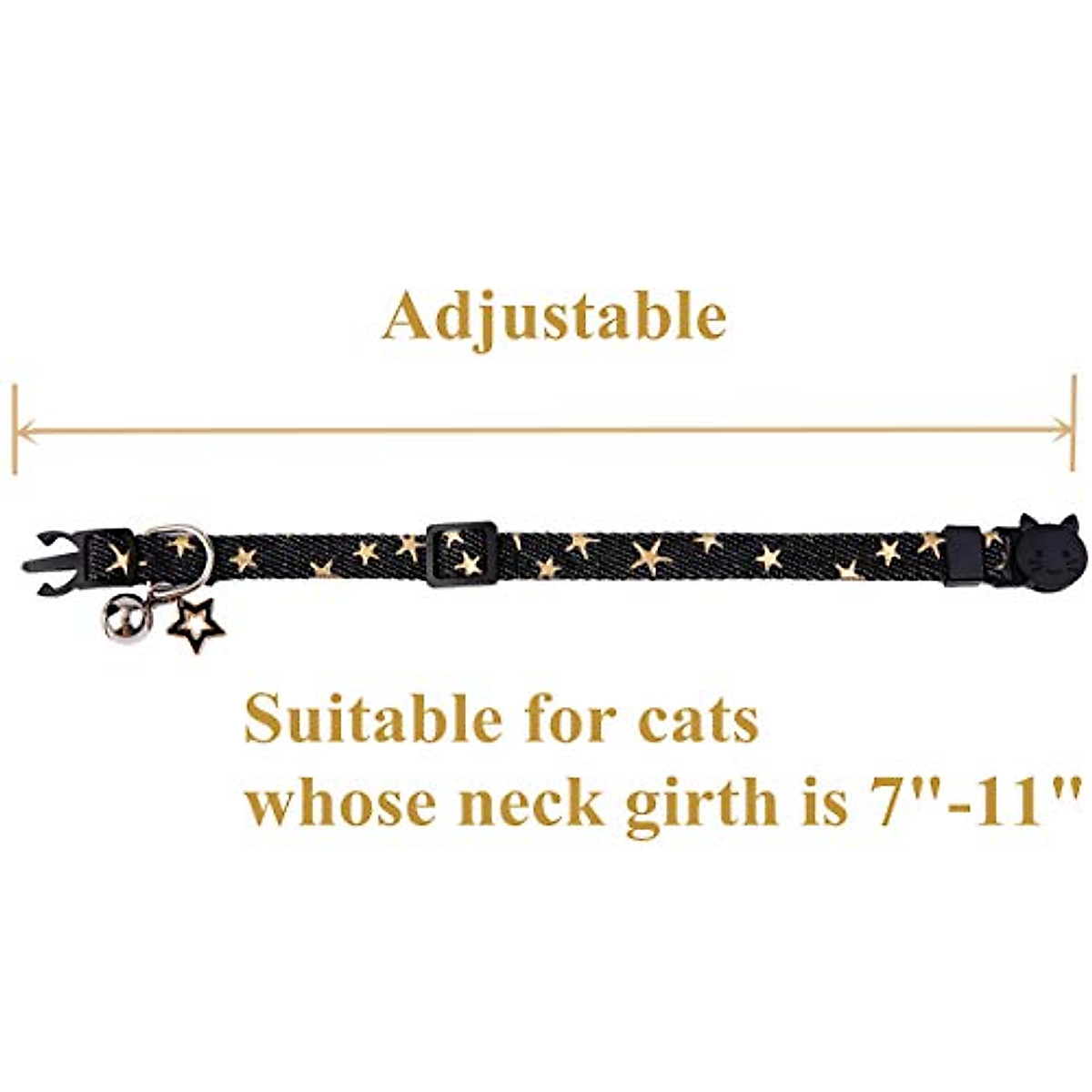 Star Charm Studded Cat Collar Breakaway with Bell,Black Puppy Collars for Small Dogs