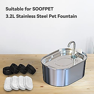 SOOFPET Cat water fountain filter, 8-pack of filters(Carbon Filters + Foam Filters), Replacement Filters for 108oz/3.2L Stainless Steel Cat Water Fountain
