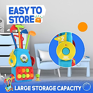 BELLOCHIDDO Toddler Golf Set - Kids Golf Clubs with 8 Balls, 4 Golf Sticks, 2 Practice Holes ＆ a Putting Mat, Indoor & Outdoor Ball Game Play Set Sport Toys Gift for 3 4 5 6+ Year Old