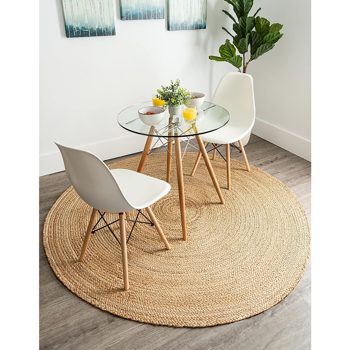 Unique Loom Braided Jute Collection Area Rug - Dhaka (4' 1" Round, Natural)