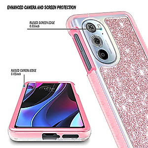 NZND Compatible with Motorola Edge 2022 Case (6.6 Inch) with [Built-in Screen Protector], Full-Body Protective Shockproof Rugged Bumper Cover, Impact Resist Durable Case (Rose Gold)