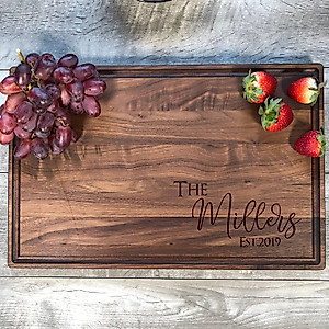 Custom Cutting Board. Personalized Cutting Board. Wedding Gifts. Bridal Shower Gifts. (Walnut, 9"x12" arched with groove)