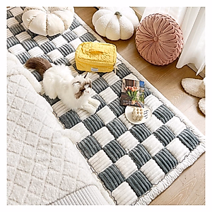 Large Plaid Square Pet Mat Bed Couch Cover,Funny Fuzzy Couch Cover, Large Plaid Square Pet Mat Bed Couch Cover (Color : Grayish Blue, Size : 19.68x19.68 in)