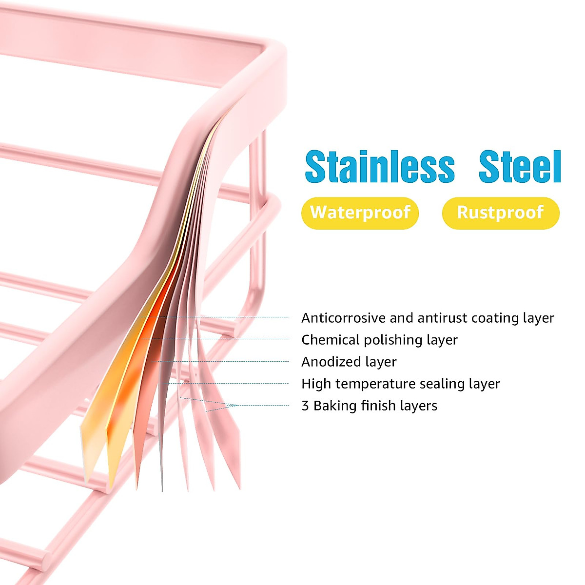 Cvtayn 5 Pack Shower Caddy, Strong Adhesive Shower Organizer No Drilling, Rustproof Shower Shelves Bathroom Shelves Large Capacity, Organizador De Baño Shower Racks for Bathroom Storage, Pink