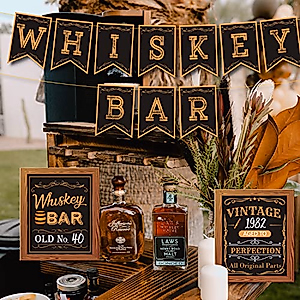 Whiskey Bar Decoration Kit, DIY Whiskey Bar Sign Aged to Perfection Party Sign Whiskey Themed Cake Toppers for Men 30th 40th 50th Birthday Decorations Whiskey Aged to Perfection Party Supplies