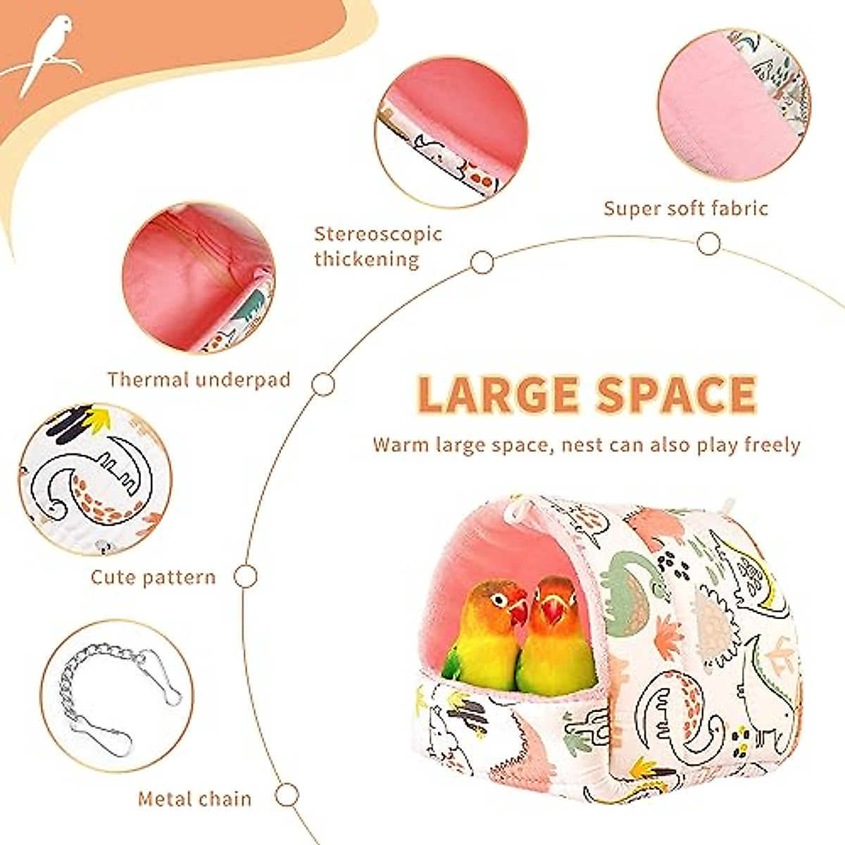 HPAWHOMEPART Parrot Bird Bed Hammock Winter Warm Bird Plush Nest Toy for Parakeet Comfortable Hanging Bird Bed for Cage (XL, Grey)