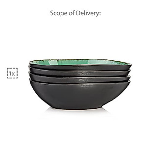 Sänger | Pasta plate Palm Beach 4 pieces, spaghetti plate for 4 people, stoneware crockery set for pasta, handmade pasta plate dishwasher safe, stoneware plate for pasta dishes, pasta bowl | 1,2L