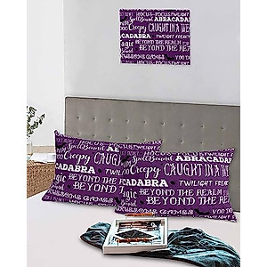 Edwiinsa Halloween Pillow Covers Standard Size Set of 2 Bed Pillow, Rustic Black Bat White Words Purple Plush Soft Comfort for Hair/Skin Cooling Pillowcases with Envelop Closure 20''x26''