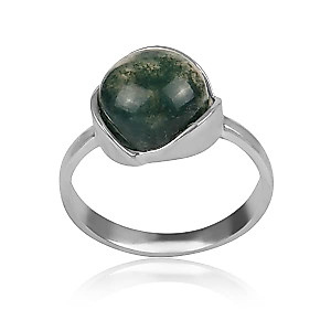 DHRUVANSH CREATIONS 925 Sterling Silver Round 10 MM Moss Agate Gemstone Ring Personalized Promise Ring Abstract Ring for Women (5)