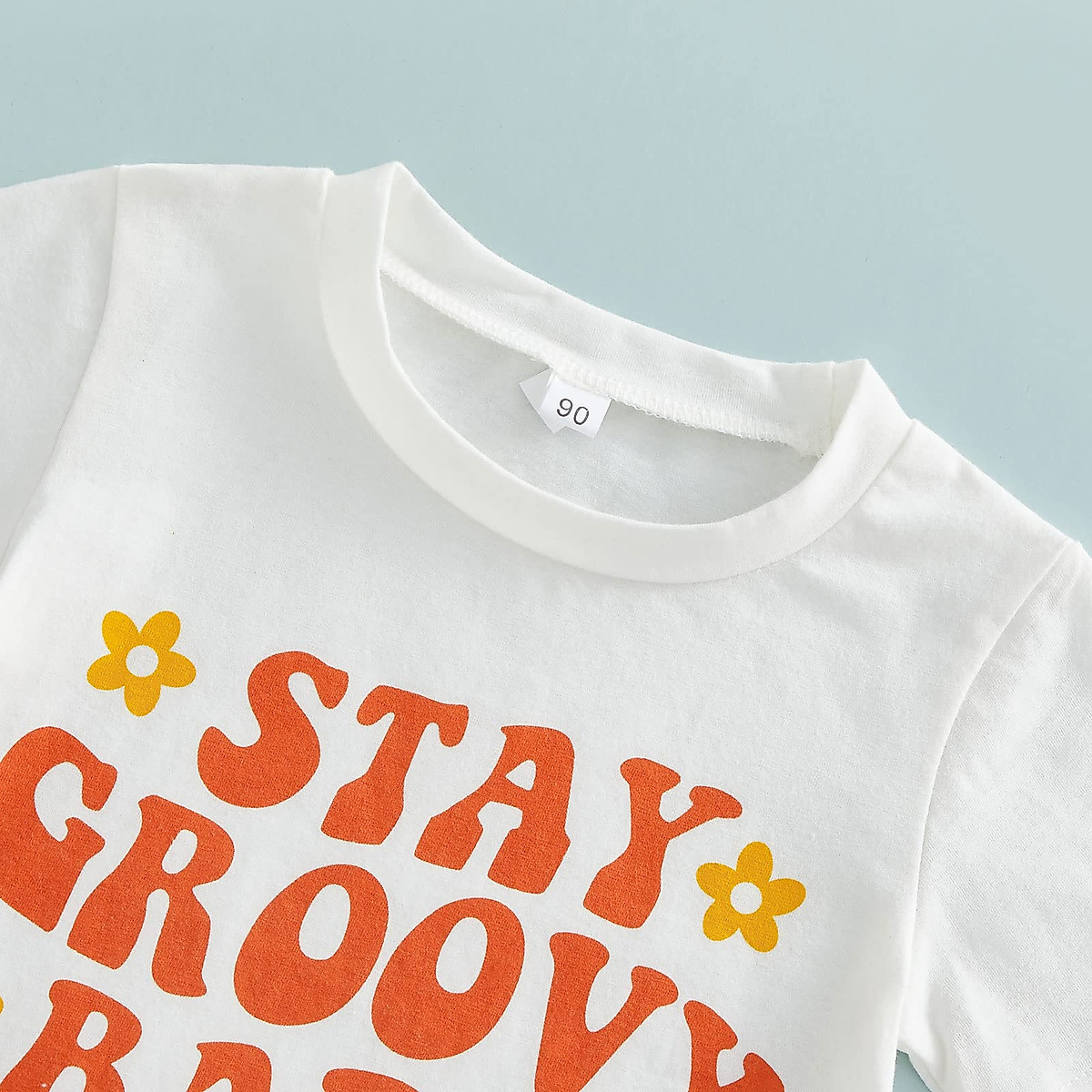 Muasaaluxi Toddler Kid Baby Girls Outfits Short Sleeve Letter Print T-shirt Tops Flared Pants Summer Clothes 1-6Y (Stay Groovy, 2-3T)