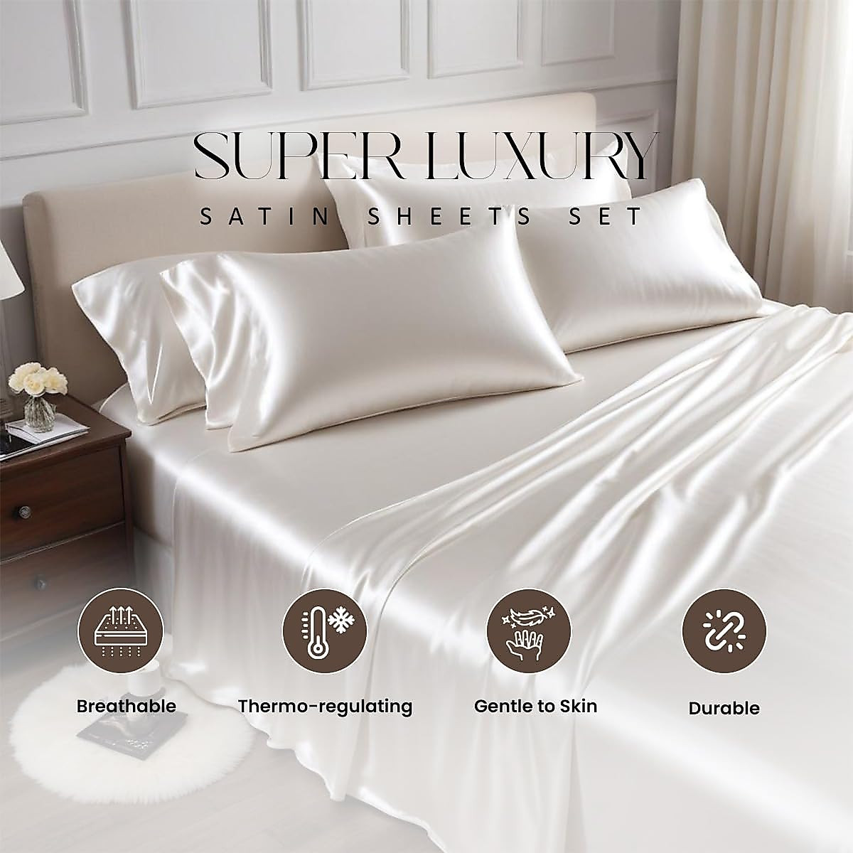 Vuvet Bedding 100% Pure Silk Satin Sheet Set 7pcs, Silk Fitted Sheet 15'' Deep Pocket,Silk Flat Sheet,Silk Duvet Cover & Pillowcases Set !!! King, Aqua Blue