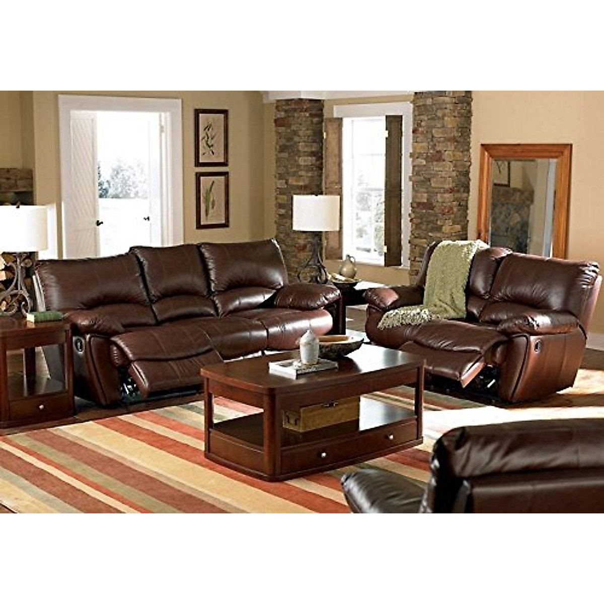 Coaster Clifford Casual Dark Brown Faux Leather Upholstered Double Reclining Sofa (CO-600281), 39" L x 88" W x 38" H
