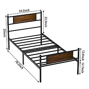 Weehom Twin Bed Frame with Headboard, 12.7 Inch Metal Platform Bed Frames No Box Spring Needed, Black Single Bed Heavy Duty Steel Slat Support,Easy Assembly