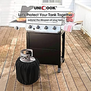 Unicook Propane Tank Cover 20lb, Heavy Duty Gas Tank Cover with Adjustable Drawstrings, Dress up Your Gas Grill, Durable and Convenient, Fits Standard 20lb Tank Cylinder, Black