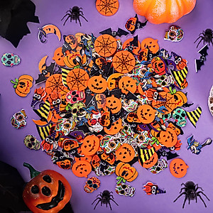 Halloween Buttons for Crafts - 200 Pcs Halloween Pumpkin Skull Witch Bat Shaped Wooden Fall Buttons for Crafts Sewing Clothes Accessories Scrapbooking DIY Halloween Decorative Embellishments 1 in