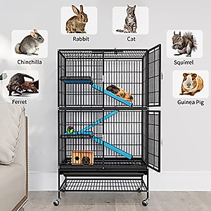 YITAHOME Metal 4-Tiers Small Animal Cages for Adult Rats/Rabbit/Ferret/Chinchilla/Cats/Guinea Pig/Large Hamster Indoor Critter Nation Cage Double-Story