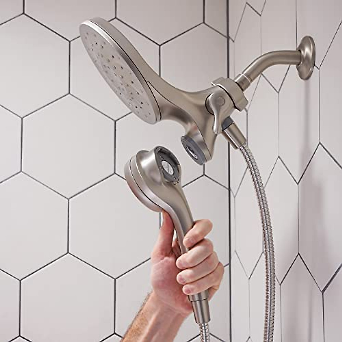 Moen Engage Magnetix Spot Resist Brushed Nickel Multi-Function Handshower and Rainfall Shower Head Trim Combo with Shower Handle, Tub Spout, Metal Hose and Valve, 82304SRN