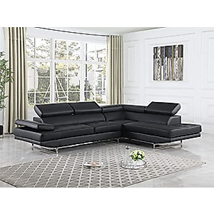Blackjack Furniture Union Modern Leather Air Tufted Living Room Right Facing Sectional, Black