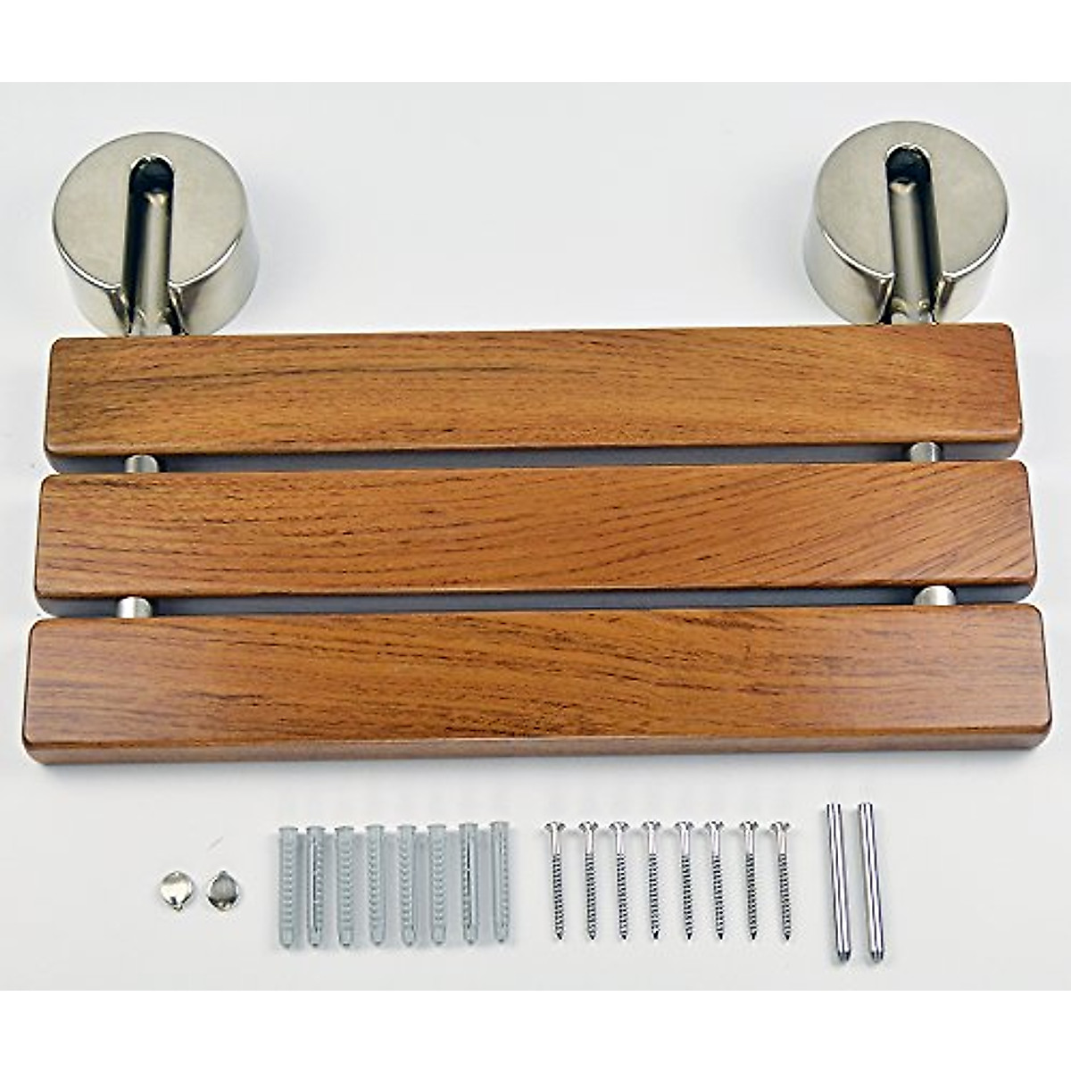 DIYHD 20" Modern Teak Wood Folding Shower Seat Bench Brushed Wall Mounted Shower Bench
