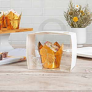 Restaurantware-5 Inch x 3.25 Inch Individual Cupcake Boxes, 100 Disposable Cupcake Display Boxes - With Handle, Lotus Accent, Clear Plastic Single Cupcake Containers, For Weddings Or Birthdays