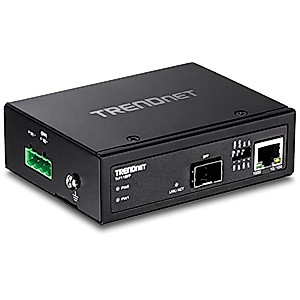 TRENDnet Hardened Industrial 100/1000 Base-T to SFP Media Converter, DIN-Rail and Wall Mount Hardware Included, Multi Or Single Mode Fiber, Power Supply Sold Separately, Black, TI-F11SFP