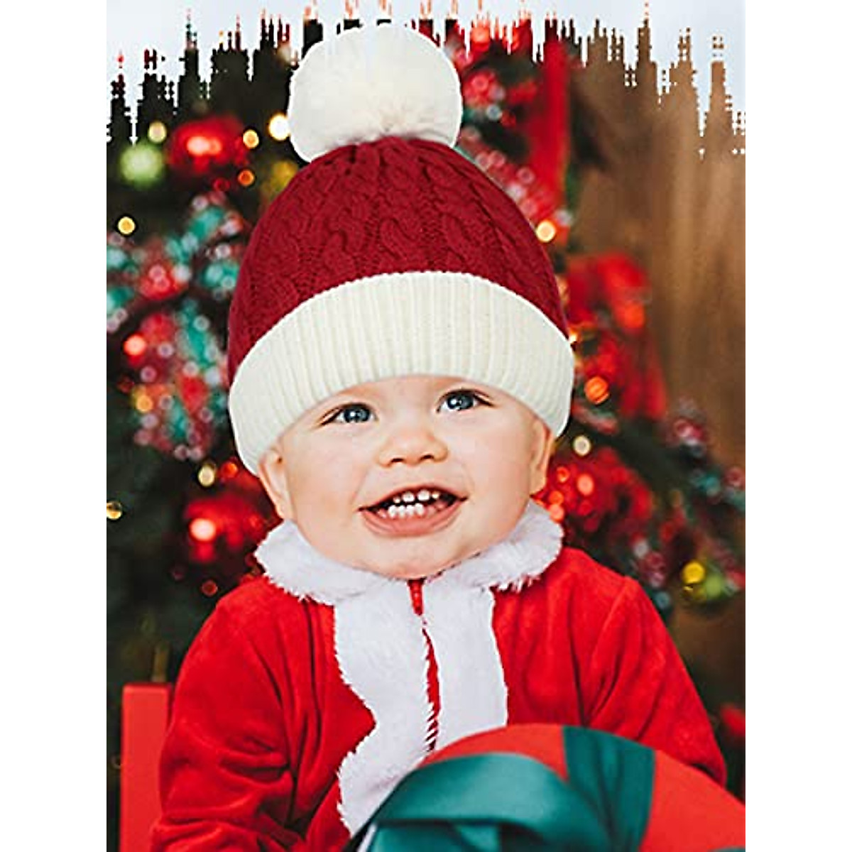 Komorebi Baby Beanie Baby Winter Hat Toddler Knit Hat Cap for Boys Girls Beanies Infant Double Layer Pom Pom Hats 01 Red 6-36 Months