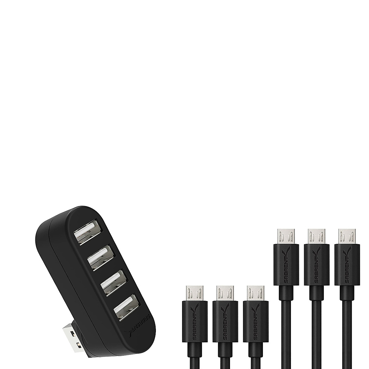 Sabrent 4-Port USB 2.0 Hub [90°/180° Degree Rotatable] + [6-Pack] 22AWG Premium Micro USB Cables